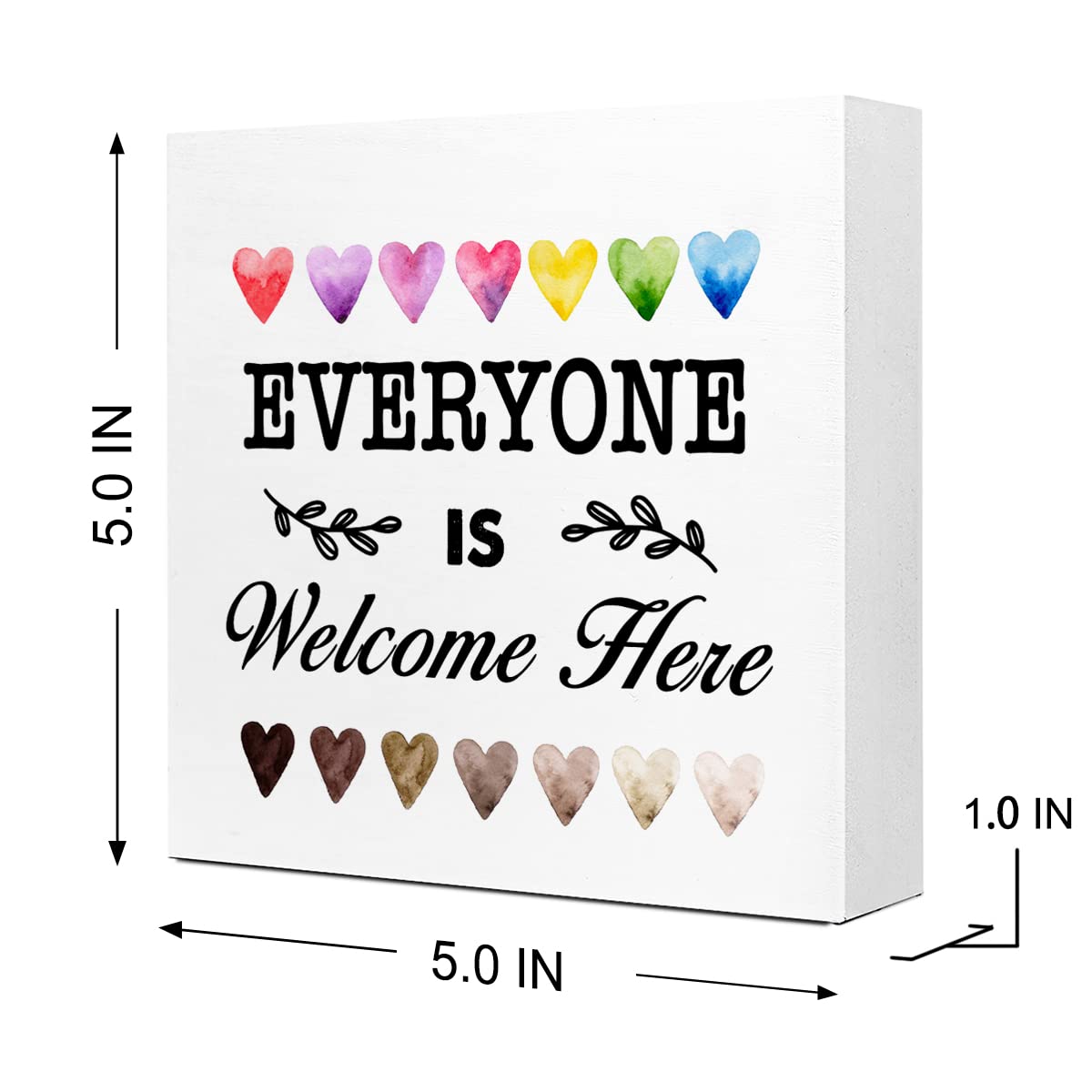 Everyone Is Welcome Here Wooden Box Sign Desk Decor,Classroom Welcome Sign,Back to School Welcome Sign,Welcome Sign for Classroom Shelf Decor