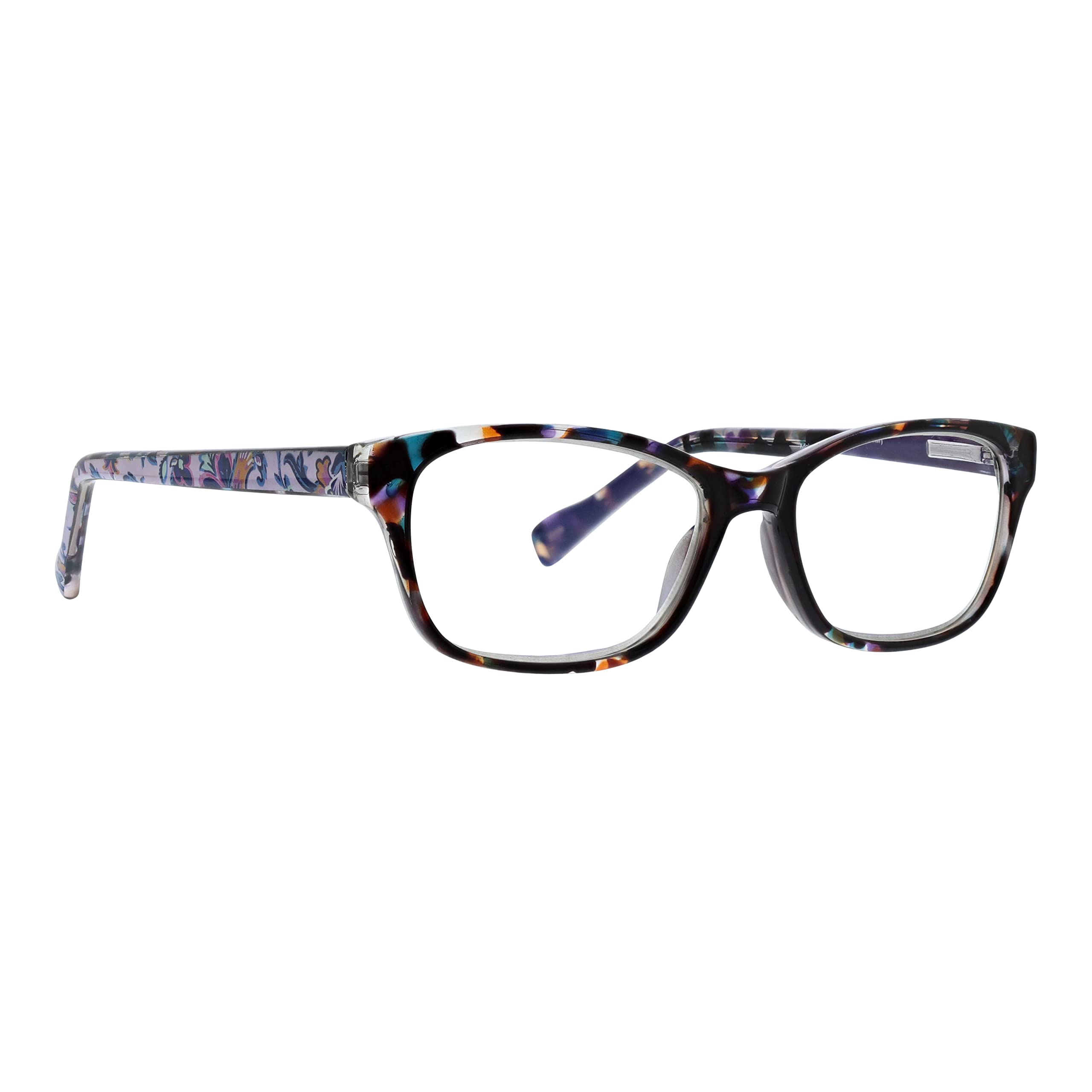 Vera Bradley Women's Readers, 0.00 Power, 30% Blue Light Filtering, Spring Hinge Comfort, Cloud Vine Multi Rectangular Reading Glasses, 0