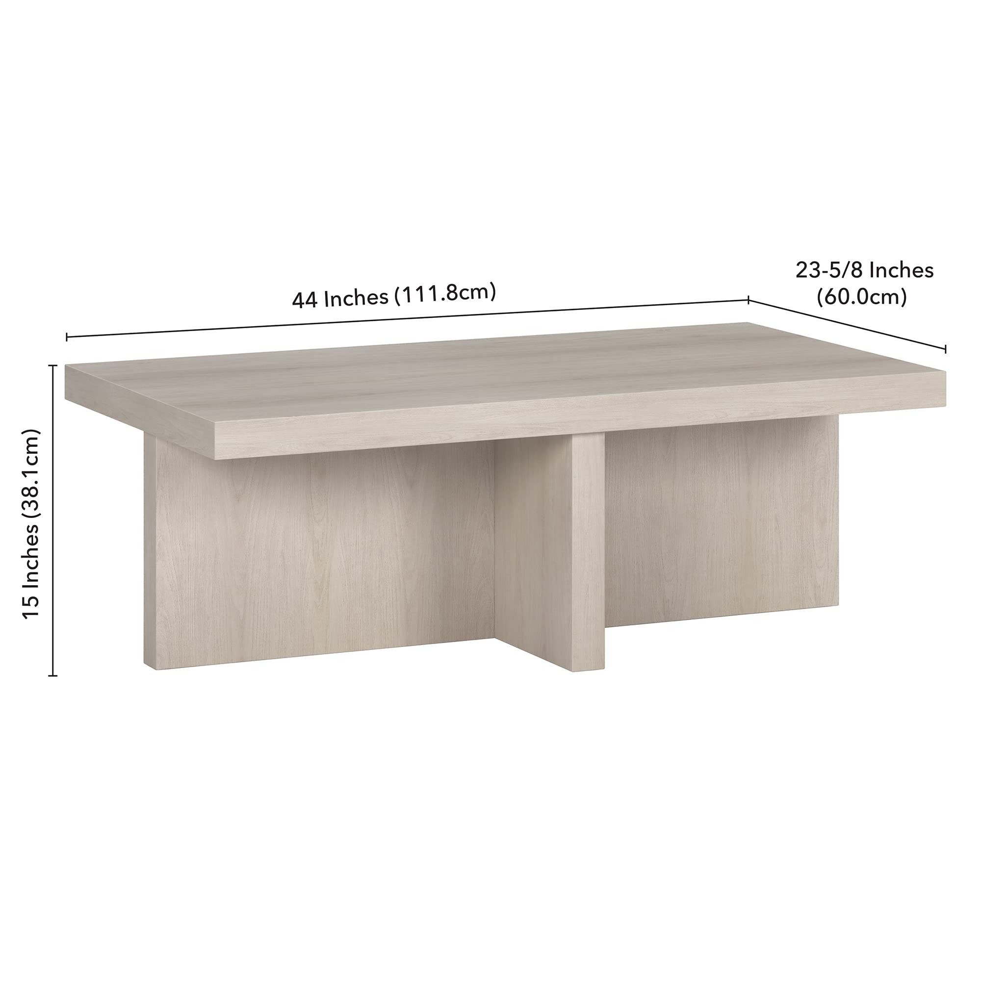 Henn&Hart 44" Wide Rectangular Coffee Table in Alder White, for Home, Living Room, Bedroom, Entertainment Room, Office