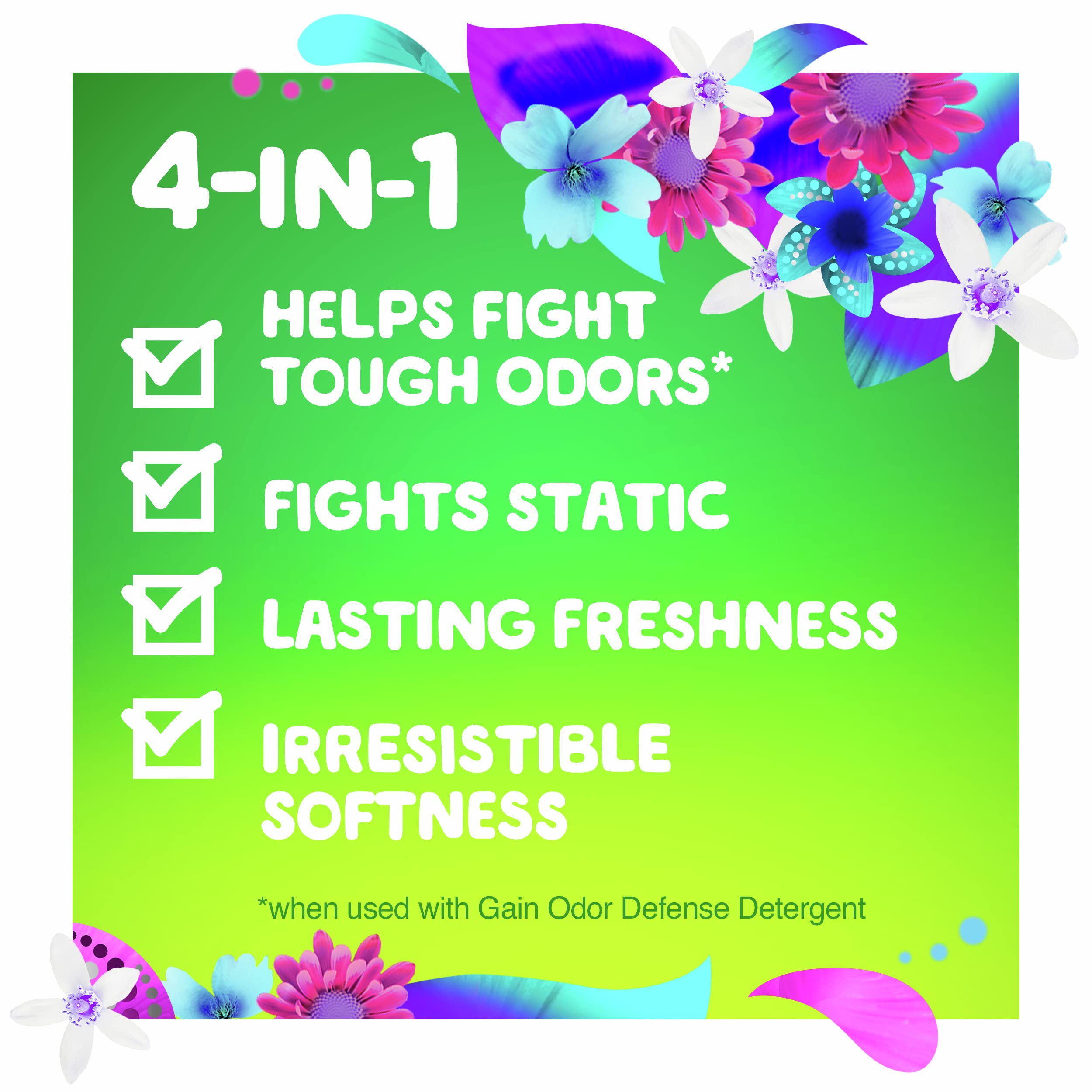 Gain flings Laundry Detergent Pacs with Odor Defense, Super Fresh Blast, 76 Ct + Gain + Odor Defense Scent Booster Beads, Super Fresh Blast, 26.5oz + Gain Dryer Sheets, Super Fresh Blast, 240 Ct