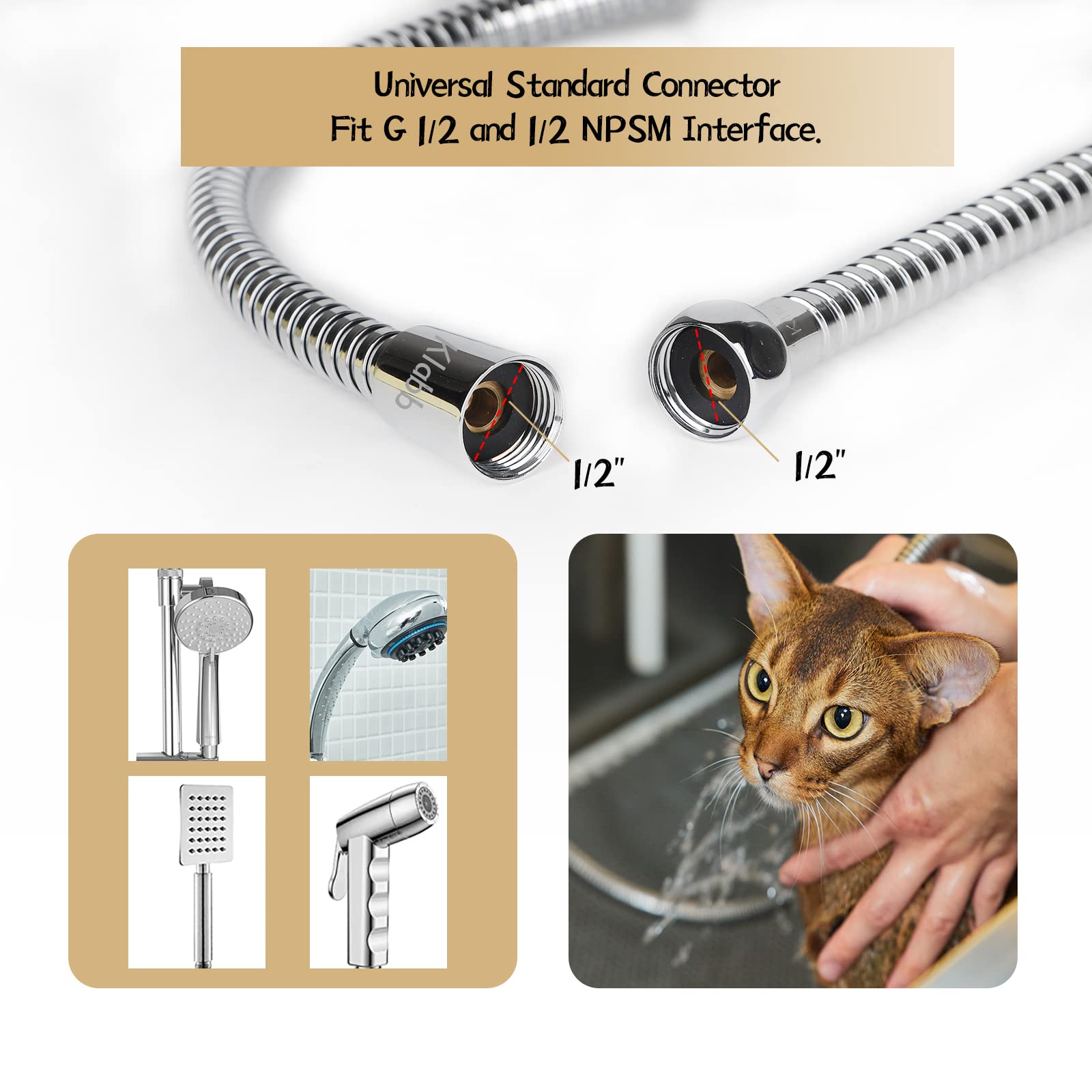 Shower Hose Extra Long 79 inches Long Shower Head Hose Replacement Stainless Steel Shower Head Extension Hose Flexible and Durable Shower Pipe with Brass Insert and Nut