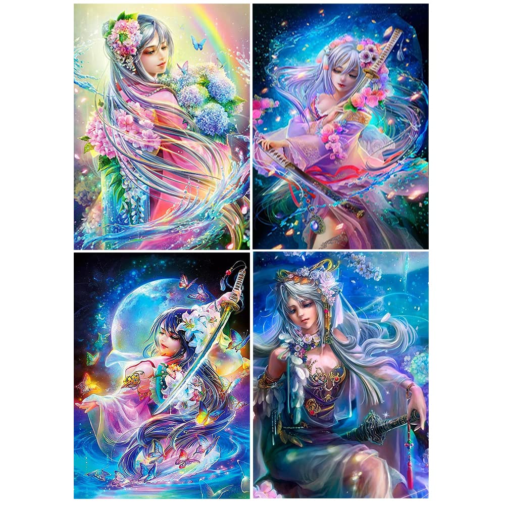 4 Pcs Fairy Diamond Painting Kits 30x40CM Easy Diamond Painting Kits for Beginners DIY Fairy Cross Stitch Kits Angel Diamond Art 5D Round Diamond Art Kits Diamond Dots Flower Elf Picture Art Crafts