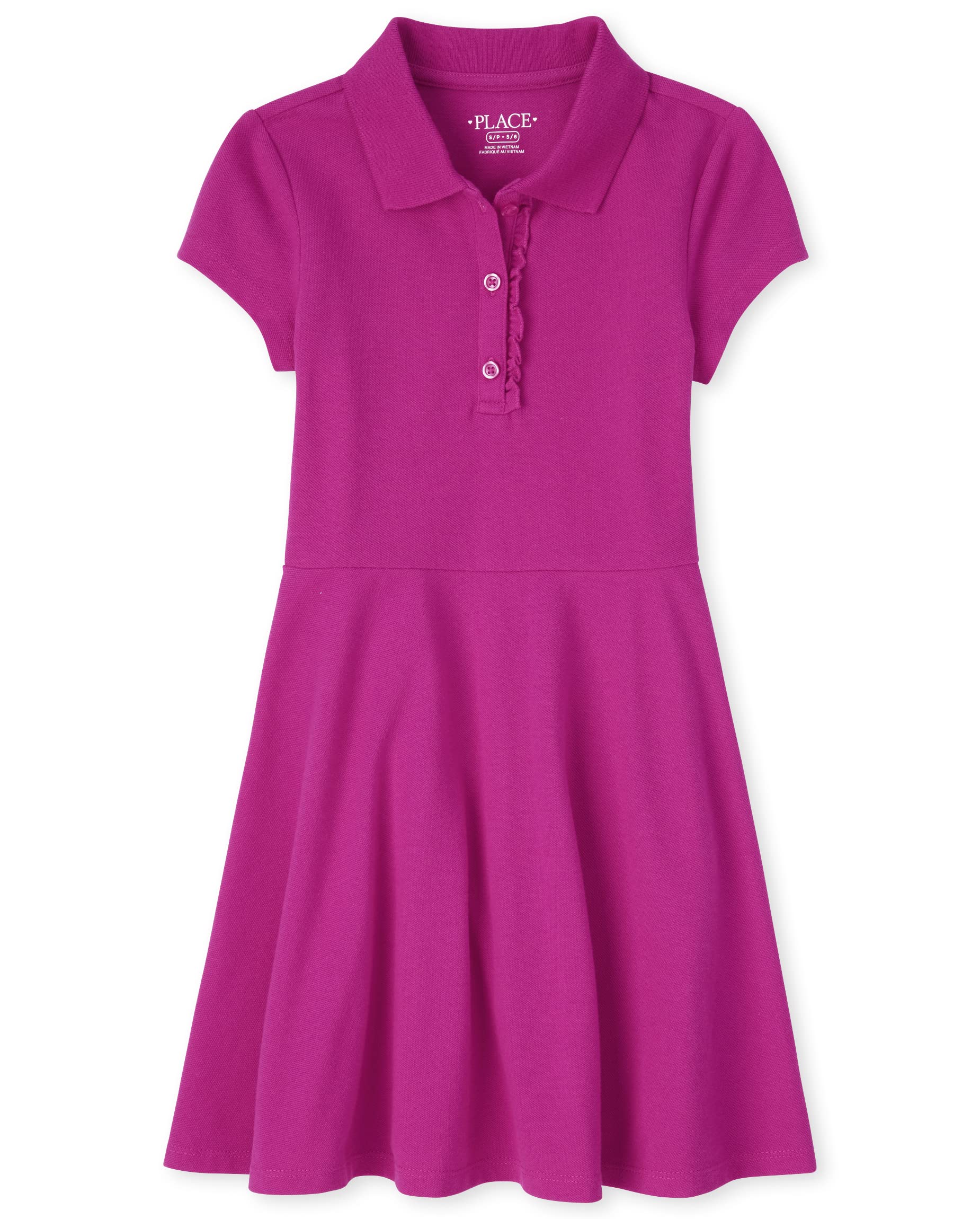 The Children's Place,Short Sleeve Ruffle Polo Dress,Aurora Pink,Medium (7/8)