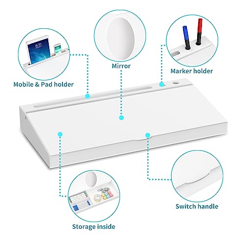 HIIMIEI Desktop Glass Whiteboard Dry-Erase-Board - Computer Keyboard Stand White Board Surface Pad with Drawer, Desk Organizers with Accessories for Office, Home, School Supplies (White