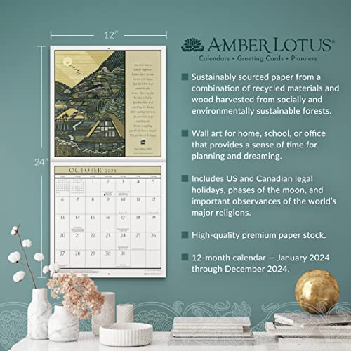 Now and Zen 2024 Wall Calendar: Contemporary Japanese Prints by Ray Morimura | 12" x 24" Open | Amber Lotus Publishing