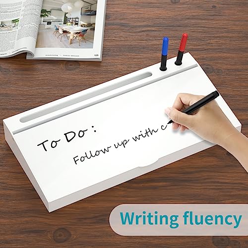 HIIMIEI Desktop Glass Whiteboard Dry-Erase-Board - Computer Keyboard Stand White Board Surface Pad with Drawer, Desk Organizers with Accessories for Office, Home, School Supplies (White
