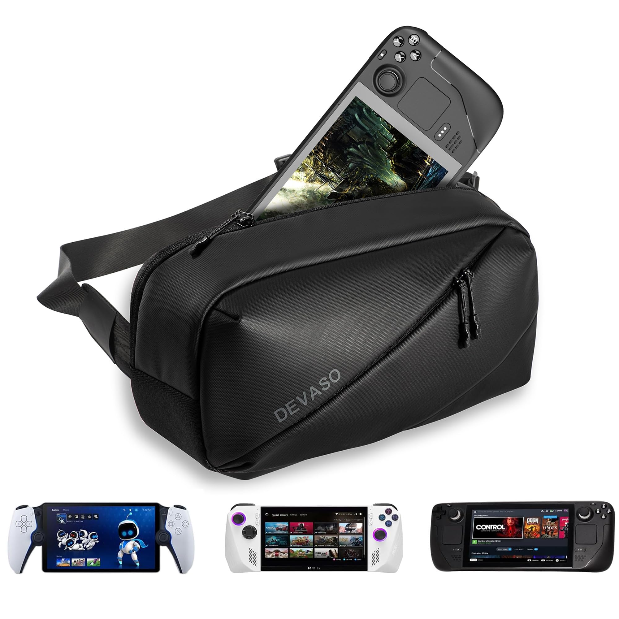 DEVASO Carrying Case for ASUS ROG Ally X, Storage Bag with Multi-Pockets Fit ROG Ally X 2024, Dock Station and Other Accessories, Everyday Carry Bag for Travel