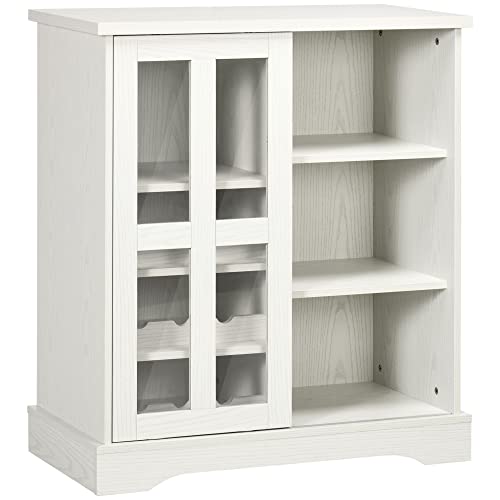HOMCOM Coffee Bar Cabinet, 36" Sideboard Buffet Cabinet with Sliding Door, Wine Cabinet with Storage, White