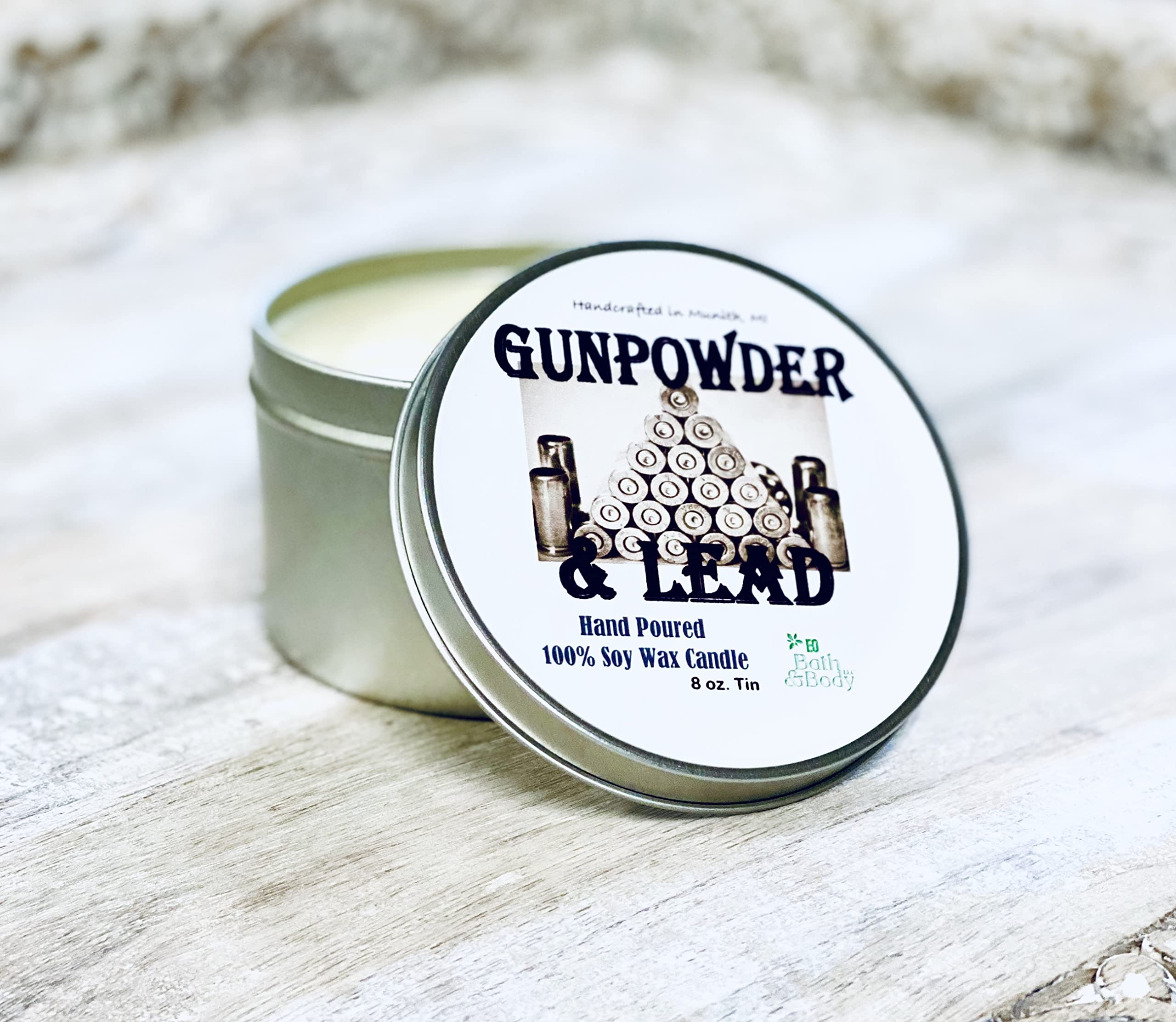 Gunpowder & Lead Man Cave Soy Wax Candle | Gift for Him | Gift for Her | Boyfriend | Dad | Vegan | Includes Gift Box | 8 oz Tin