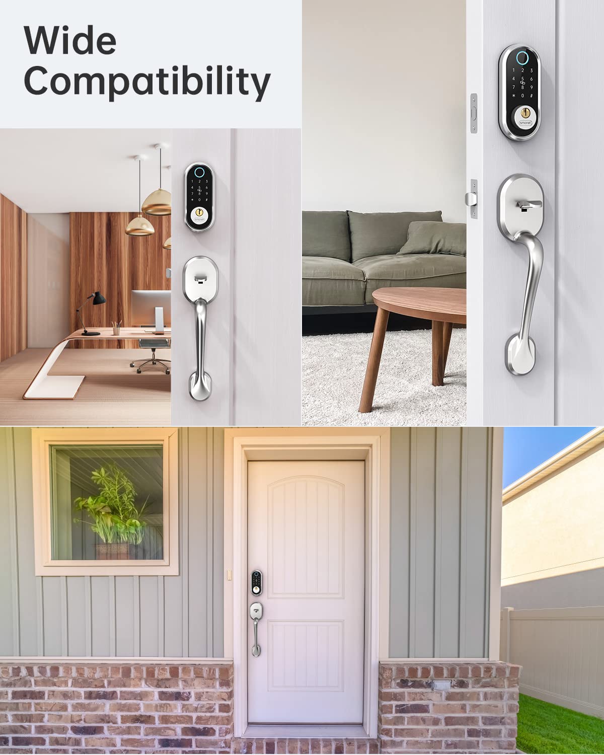 Keyless Entry Door Lock Handle: SMONET Smart Front Door Lock Set Alexa Deadbolt Locks Front Door Handle Bluetooth Electronic Digital Keypad Lock with APP Voice Control Keyfob Auto Lock for Home
