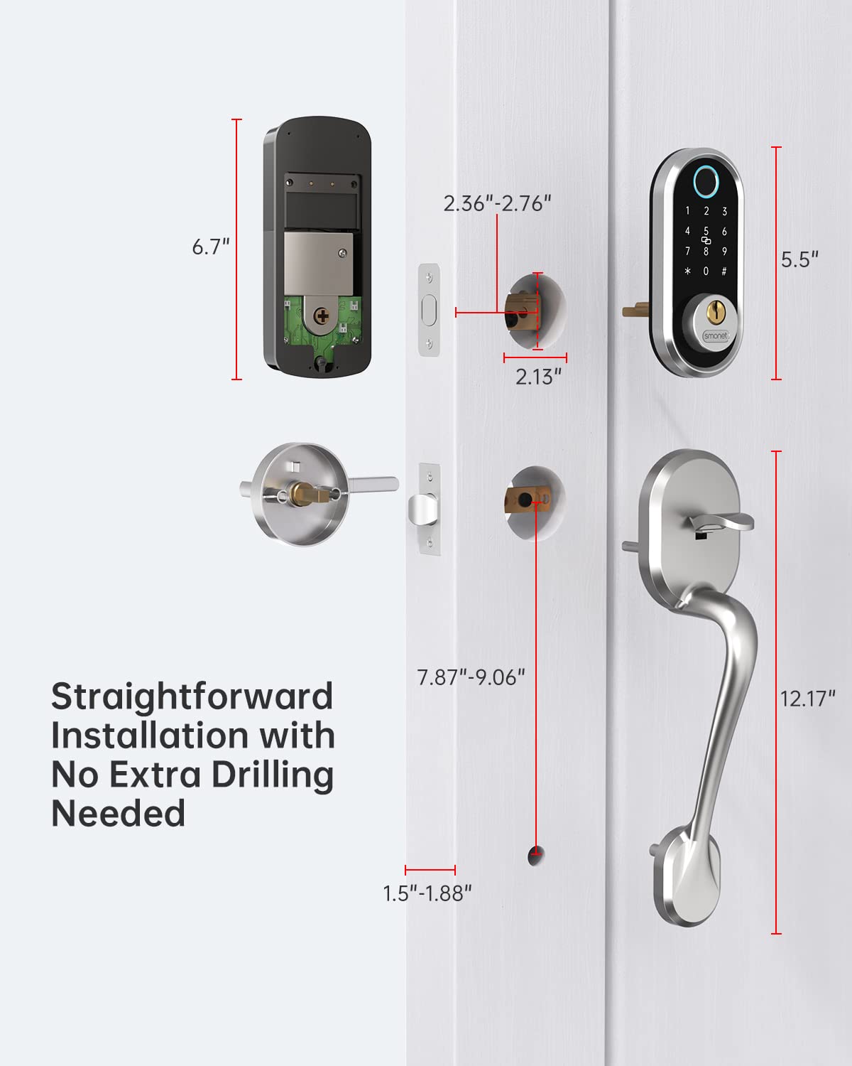 Keyless Entry Door Lock Handle: SMONET Smart Front Door Lock Set Alexa Deadbolt Locks Front Door Handle Bluetooth Electronic Digital Keypad Lock with APP Voice Control Keyfob Auto Lock for Home