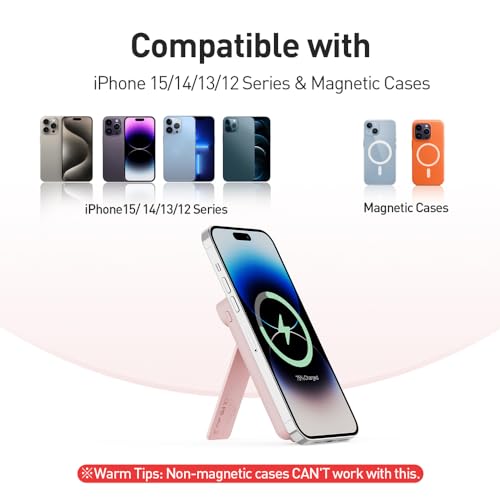 iWALK MAG-X Magnetic Wireless Power Bank with Stand, 5000mAh Portable Charger with USB-C Port & LED Display, Ergonomic Grip Design Battery Pack Compatible with iPhone 15/14/13/12 Series,For iOS17 Mode