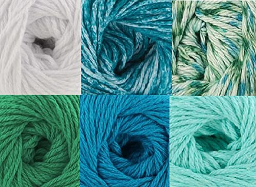 Premier Home Cotton Yarn 6-Pack Bundle with Bella's Crafts Stitch Markers (Green Blue Asst 102)