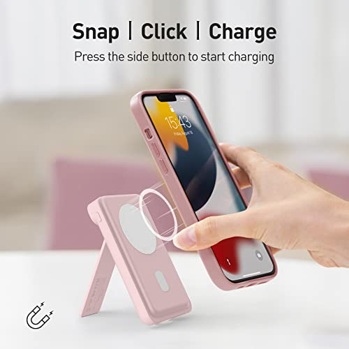 iWALK MAG-X Magnetic Wireless Power Bank with Stand, 5000mAh Portable Charger with USB-C Port & LED Display, Ergonomic Grip Design Battery Pack Compatible with iPhone 15/14/13/12 Series,For iOS17 Mode