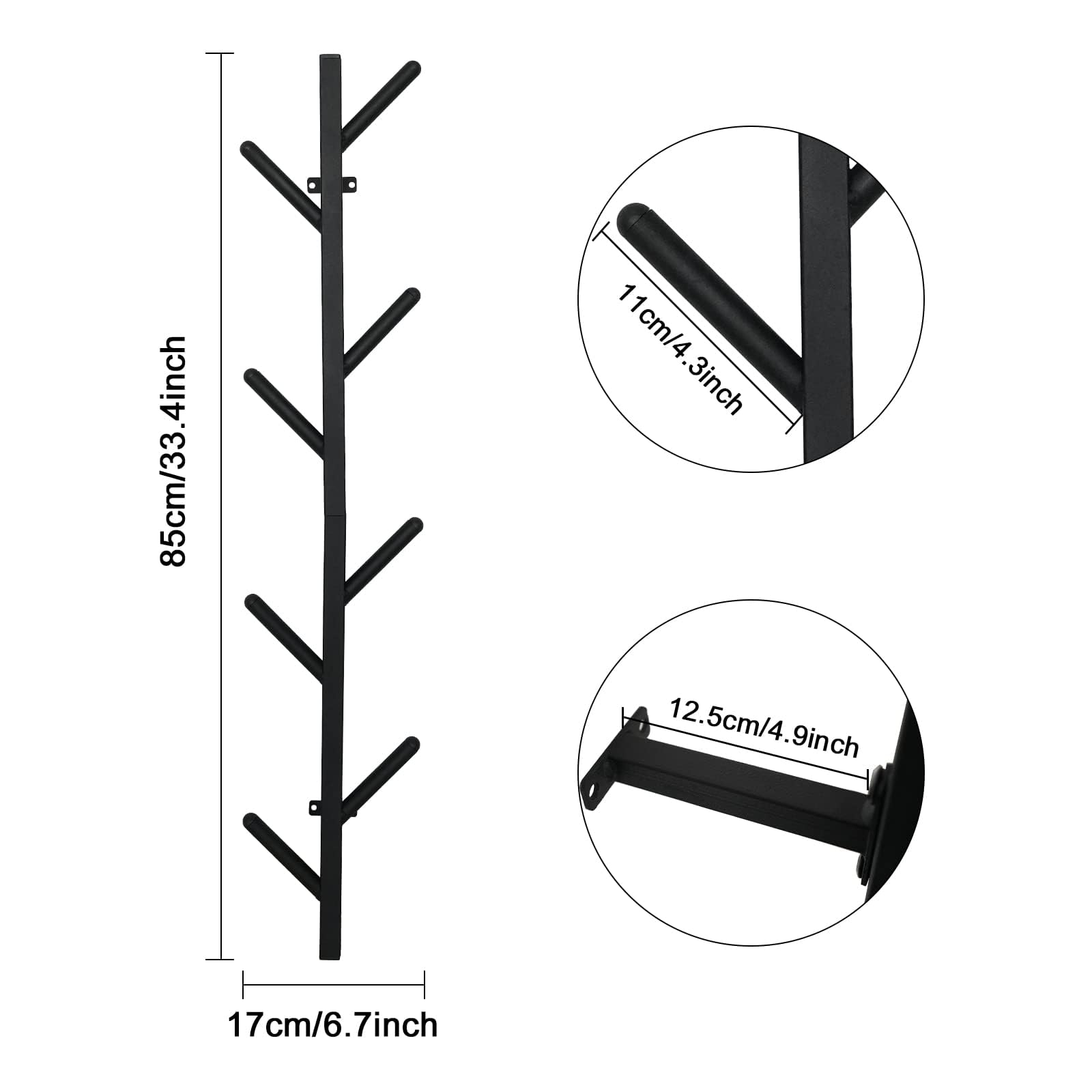 Vertical Coat Rack Wall Mount 2 Pack , Black Hat Rack for Wall with 16 Hooks, Hat Hooks, Wall Mounted Coat Hooks Organizer for Clothes Bags Scarves, Floating Coat Rack for Entryway Bedroom Living Room