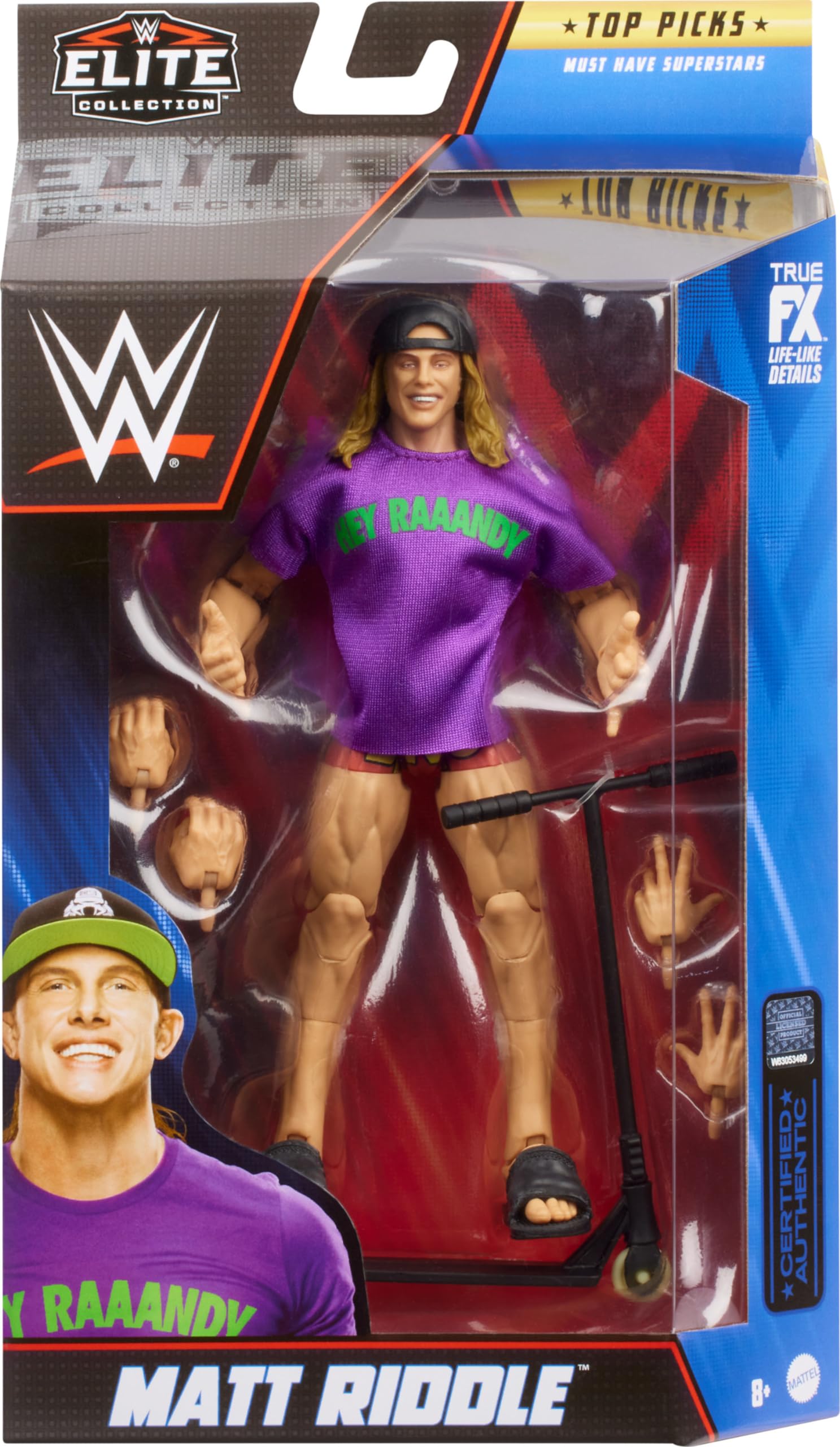 Mattel WWE Matt Riddle Top Picks Elite Collection Action Figure, Articulation & Life-Like Detail, Interchangeable Accessories, 6-inch