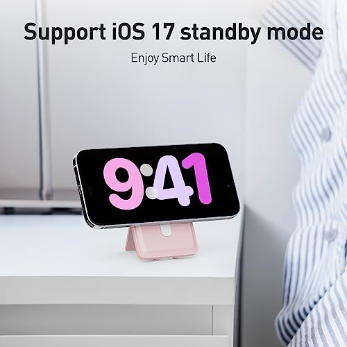 iWALK MAG-X Magnetic Wireless Power Bank with Stand, 5000mAh Portable Charger with USB-C Port & LED Display, Ergonomic Grip Design Battery Pack Compatible with iPhone 15/14/13/12 Series,For iOS17 Mode