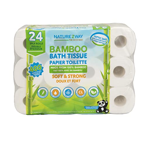 NatureZway - Elevate Your Bathroom Experience with Eco-Friendly Bamboo Toilet Paper (24 PACK) - 2-Ply, Tree-Free, 100% Bamboo Pulp, Strong, Clog-Free, and Septic Safe - Ultra Soft White