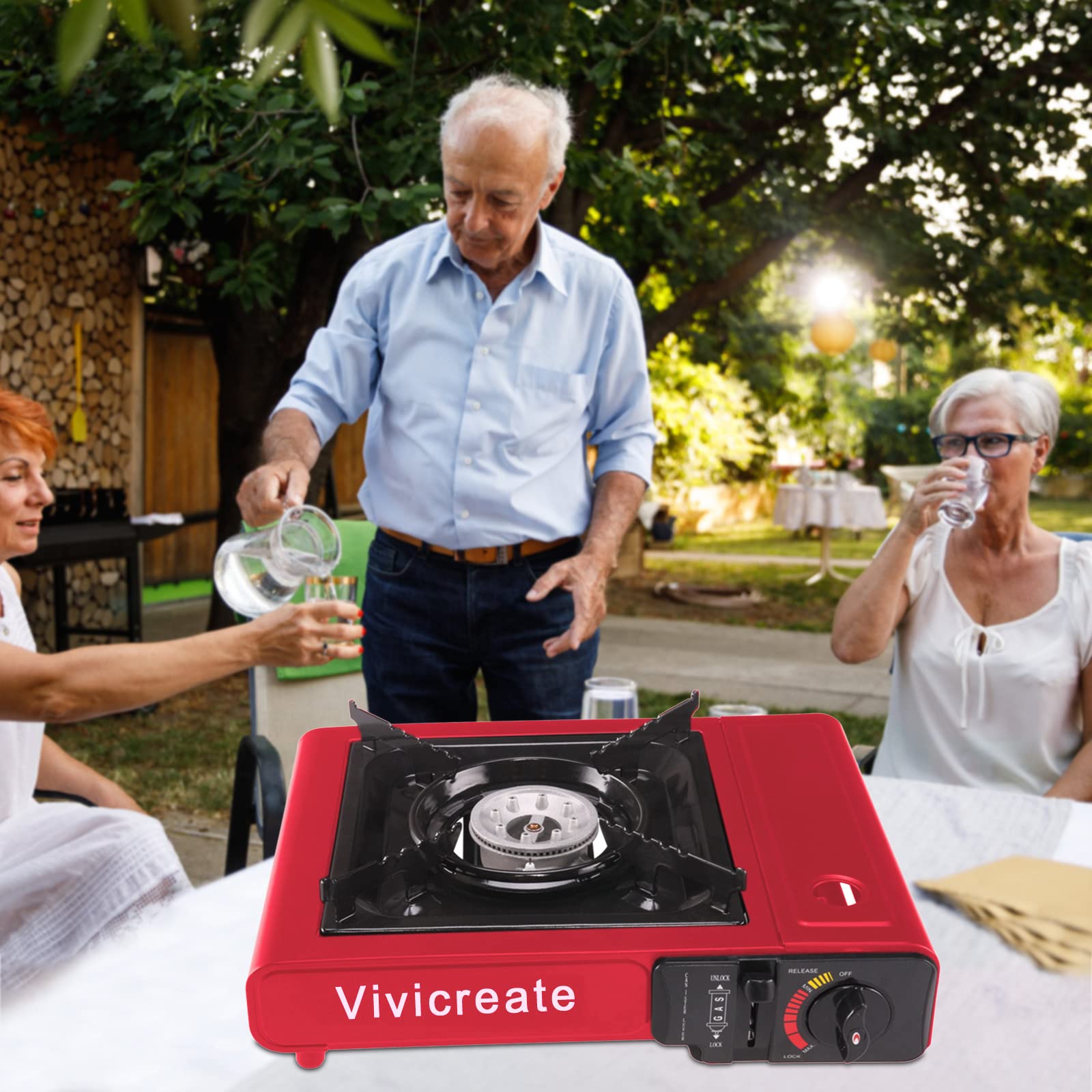 Vivicreate 8500 BTU Portable Stove, Camping Stove, Butane Stove,Butane Burner, Outdoor stove (Red)