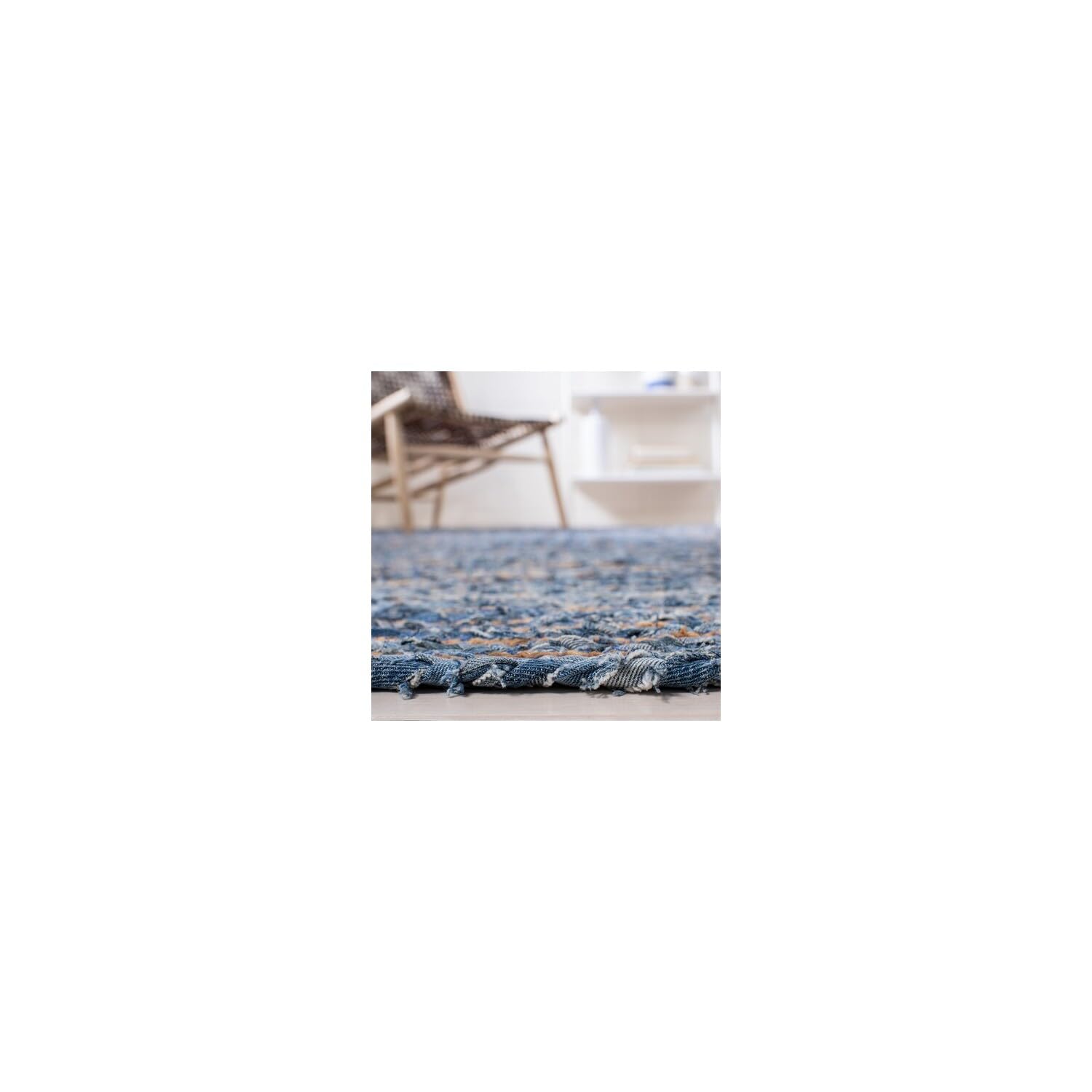 SAFAVIEH Cape Cod Collection Runner Rug - 2'3" x 12', Blue & Natural, Handmade Boho Braided Jute & Cotton, Ideal for High Traffic Areas in Living Room, Bedroom (CAP202M)
