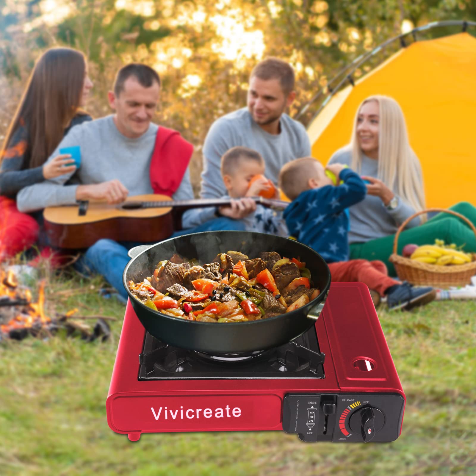 Vivicreate 8500 BTU Portable Stove, Camping Stove, Butane Stove,Butane Burner, Outdoor stove (Red)