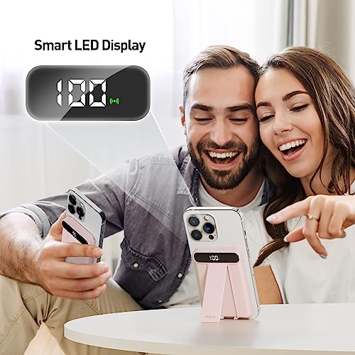 iWALK MAG-X Magnetic Wireless Power Bank with Stand, 5000mAh Portable Charger with USB-C Port & LED Display, Ergonomic Grip Design Battery Pack Compatible with iPhone 15/14/13/12 Series,For iOS17 Mode