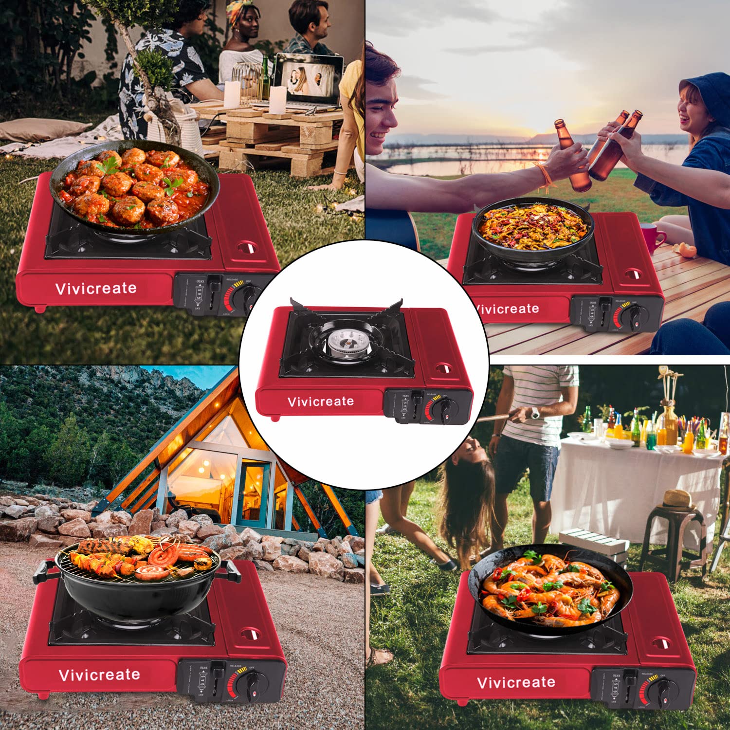 Vivicreate 8500 BTU Portable Stove, Camping Stove, Butane Stove,Butane Burner, Outdoor stove (Red)