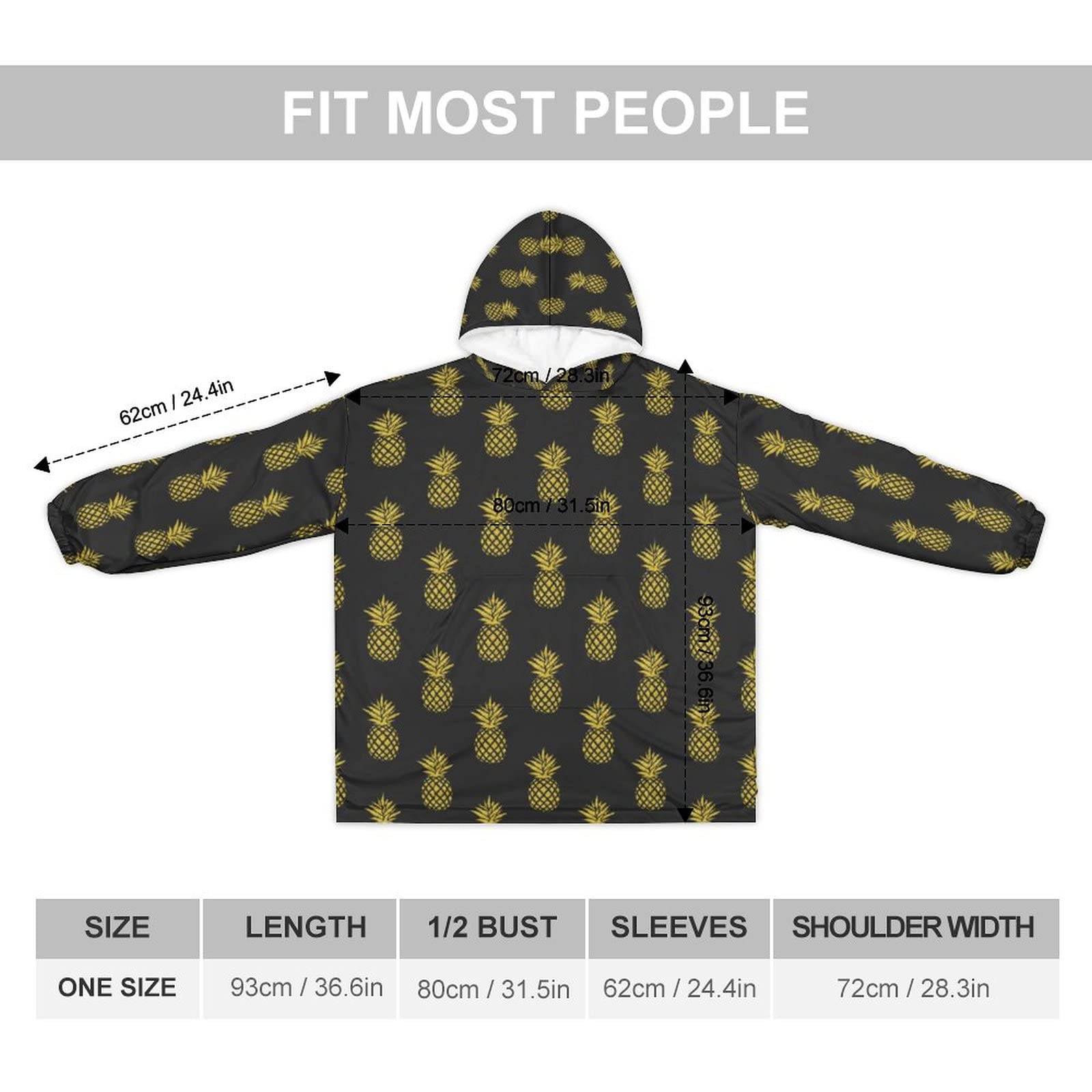 VunKo Summer Gold Pineapple Black Wearable Blanket Hoodie Oversized Sherpa Hooded Sweatshirt Blanket for Women Men