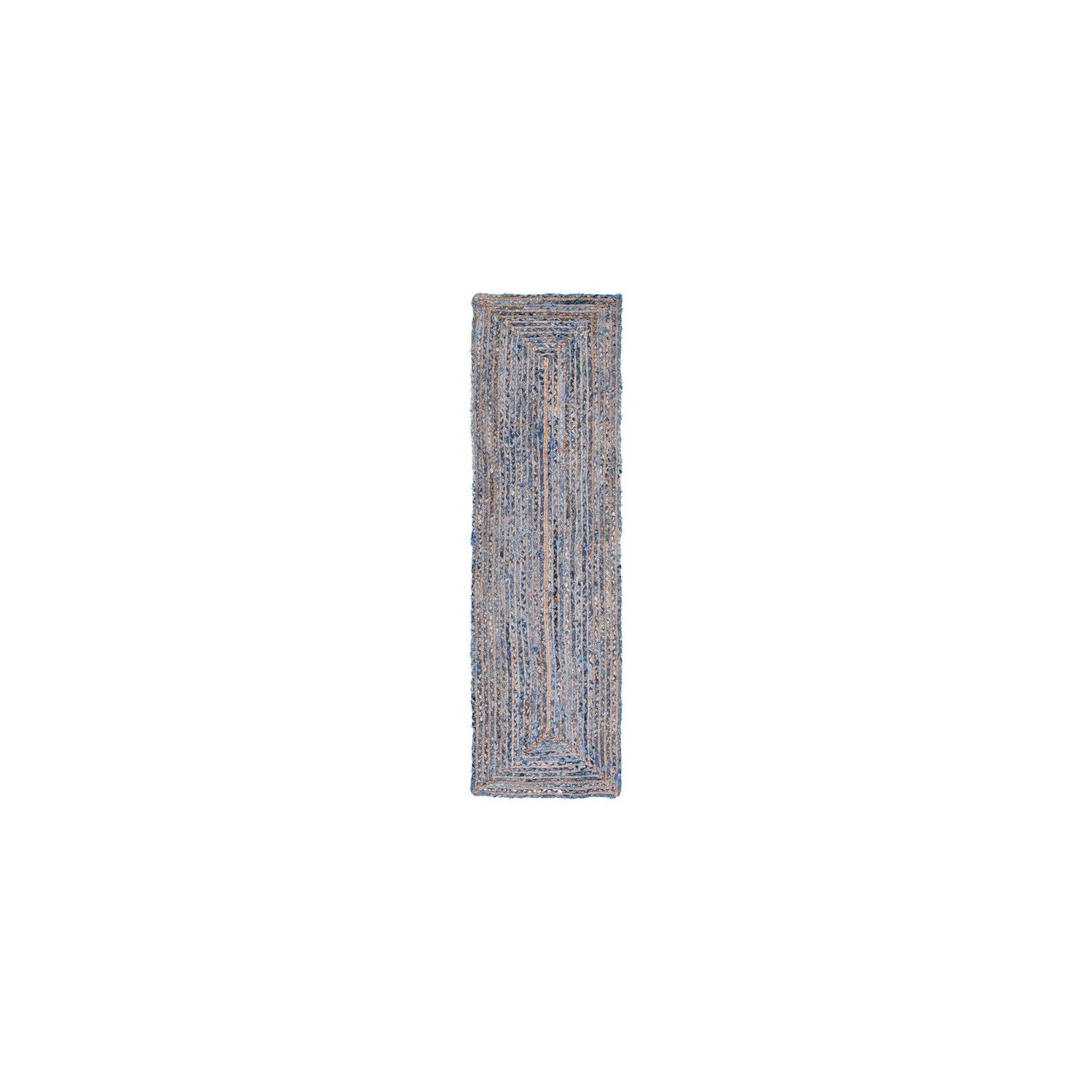 SAFAVIEH Cape Cod Collection Runner Rug - 2'3" x 12', Blue & Natural, Handmade Boho Braided Jute & Cotton, Ideal for High Traffic Areas in Living Room, Bedroom (CAP202M)