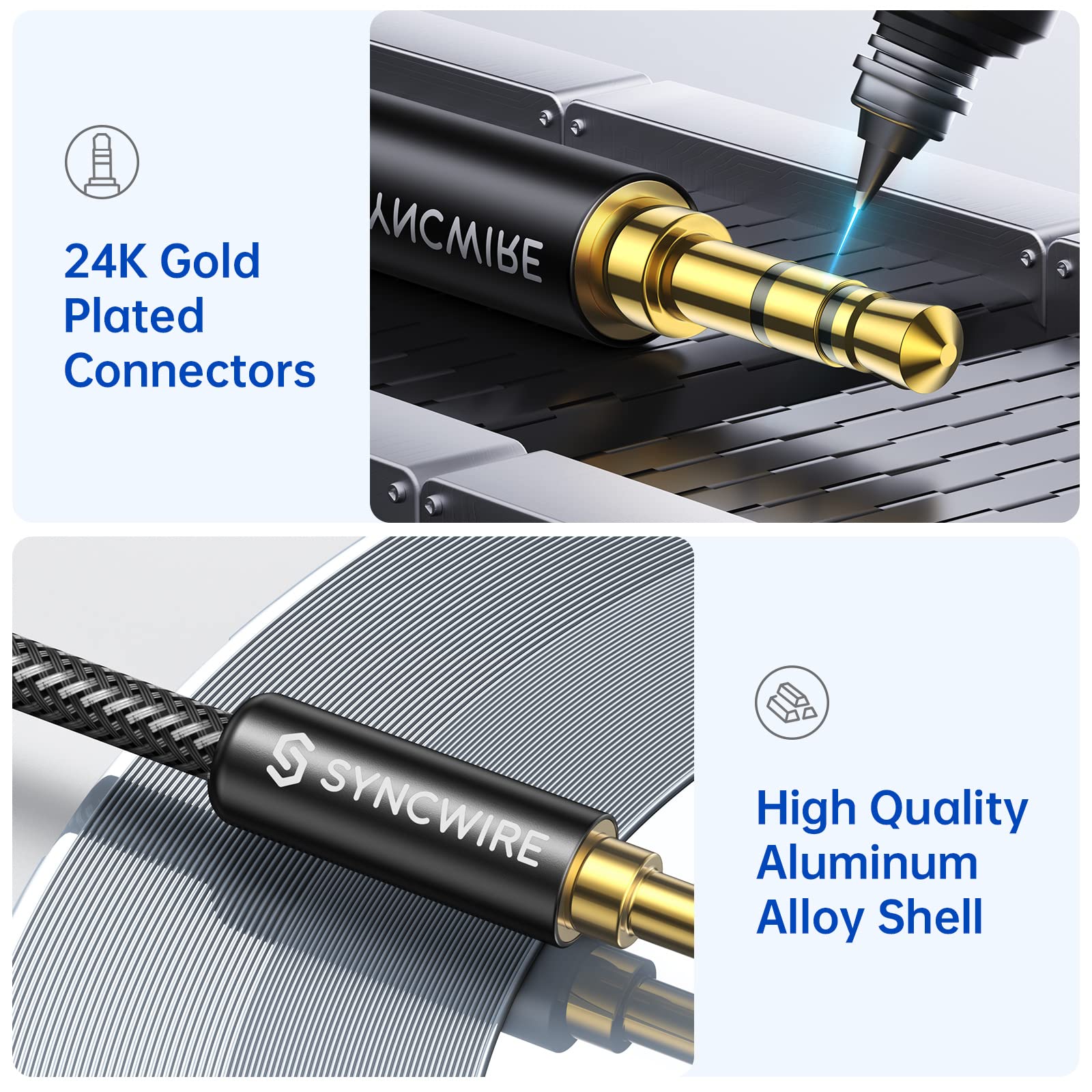 Syncwire 3.5mm Nylon Braided Aux Cable (32.8ft/10m, Hi-Fi Sound), Audio Auxiliary Input Adapter Male to Male AUX Cord for Headphones, Car, Home Stereo, Speaker, iPhone, iPad, iPod, Echo & More - Black
