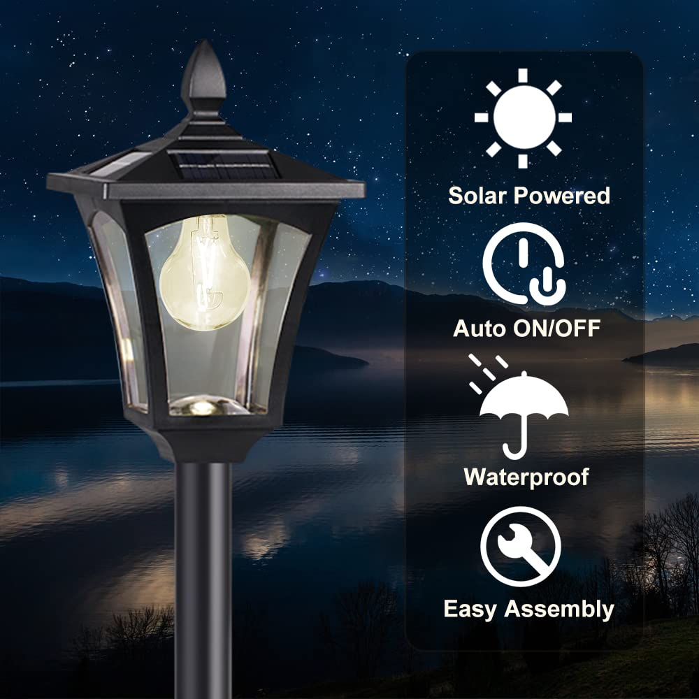 Suponar 72" Solar Lamp Post Light, Solar Pole Light Outdoor Waterproof, Solar Light Post Outside for Porch Yard Driveway Garden Patio Decor, Warm White