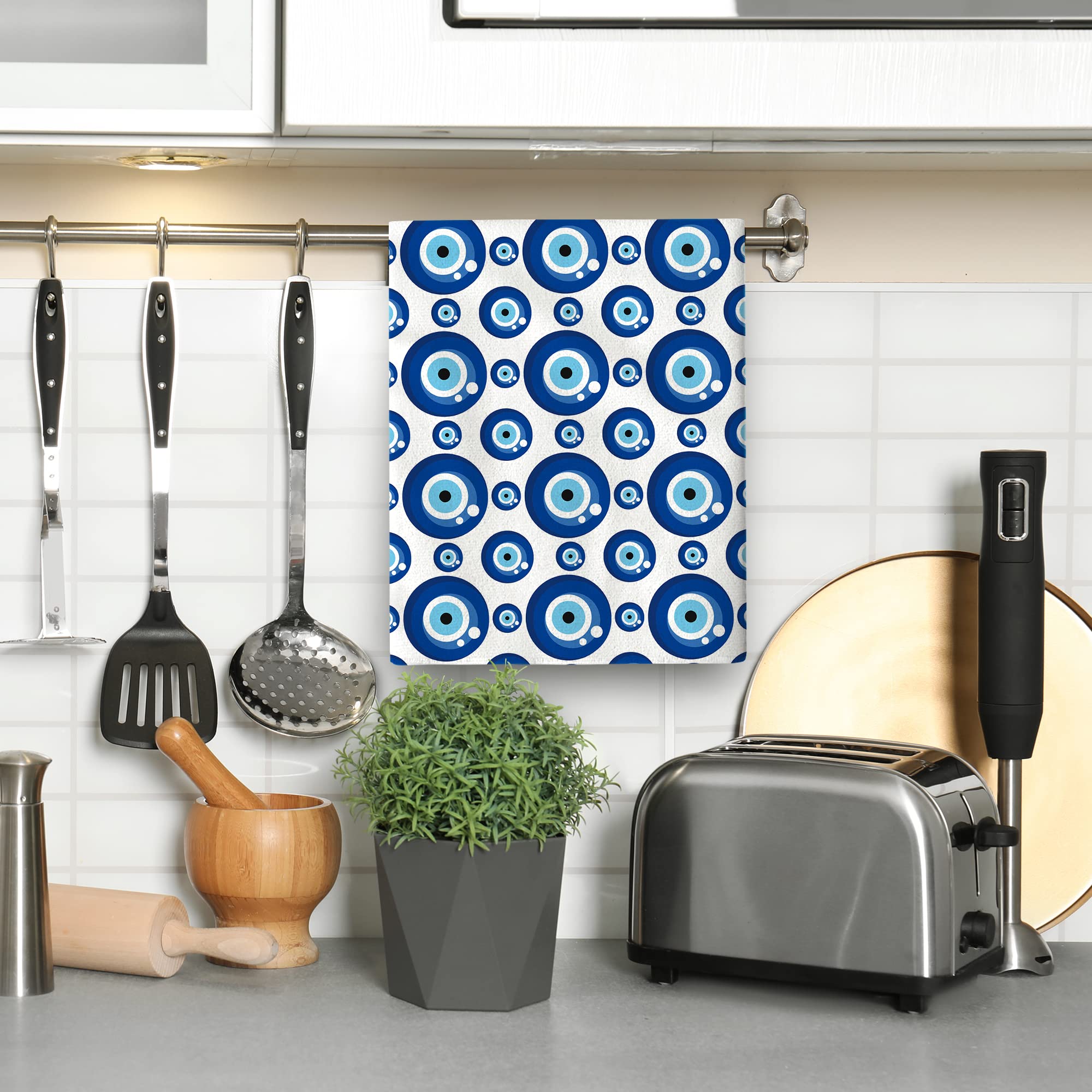 Bapcoku Blue Evil Eyes Kitchen Dish Towels 16"x 24" Cotton Absorbent Drying Cloth Tea Towels Hand Towels 2 Pack for Cooking Baking Farmhouse Home Decor