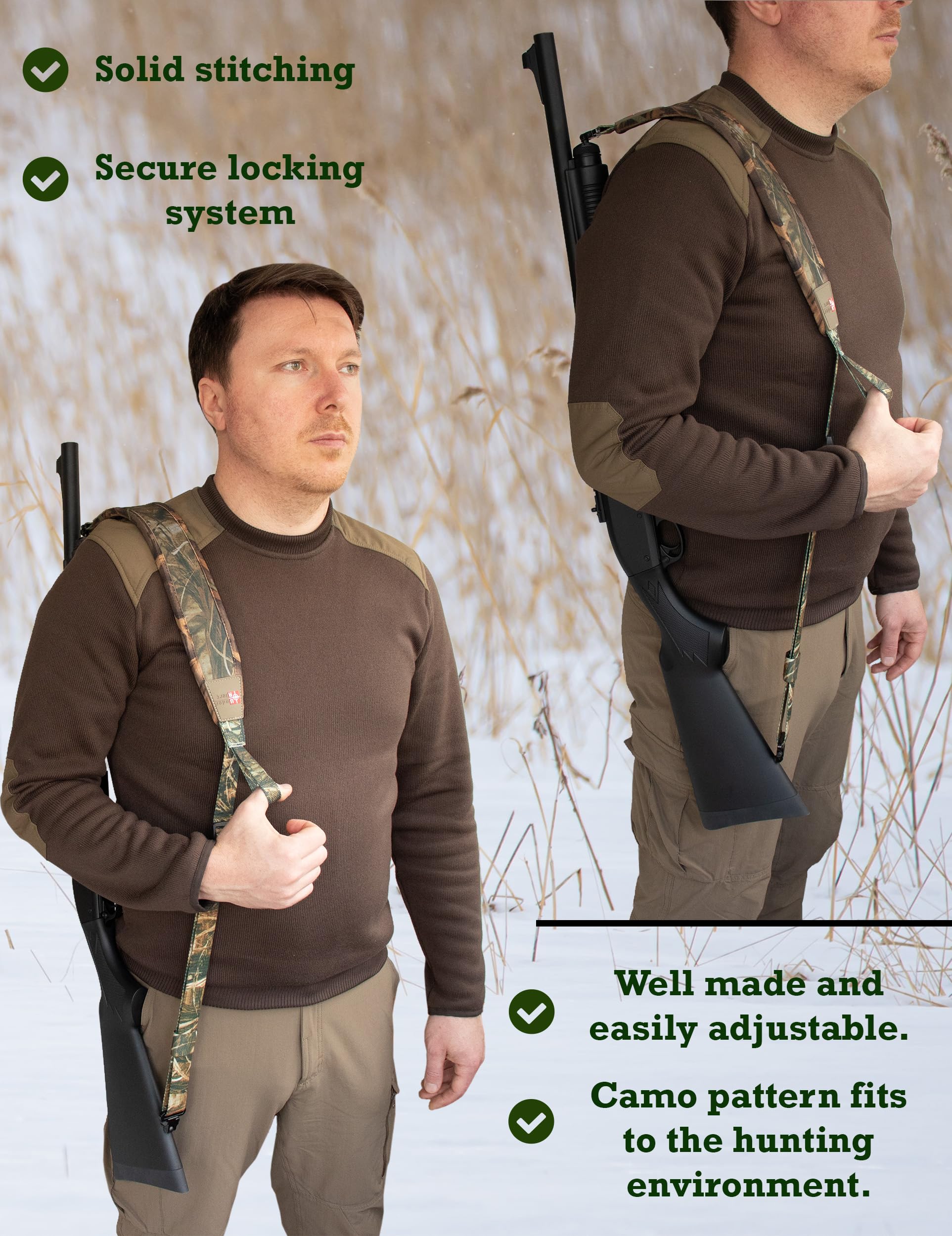 Underalert Rifle Sling with Metal Swivels and Neoprene Padding, Adjustable Gun Sling Shotgun Sling for Hunting with Shell Holder Acc. Gun Strap for Rifle 2 Point, For 12GAs and Rifles (Waterfowl Camo)