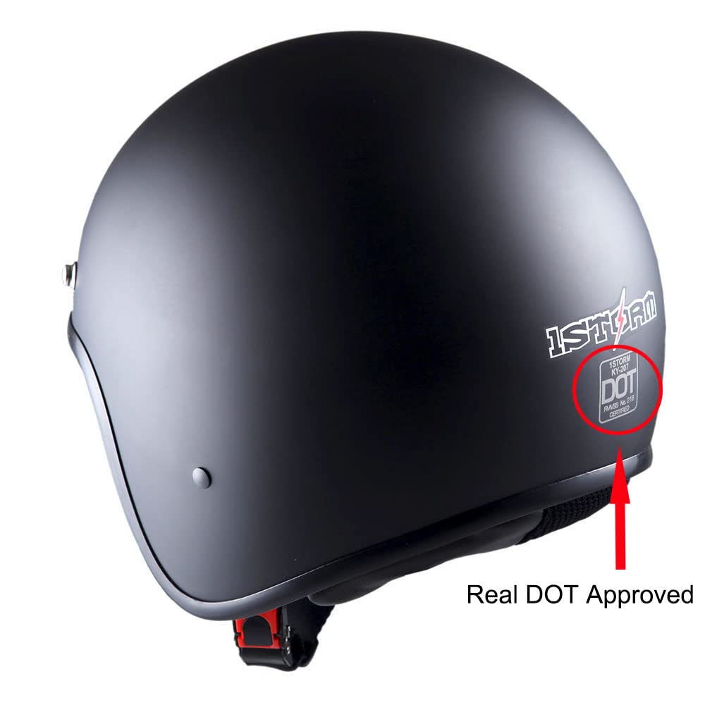 1Storm Motorcycle Mopeds Open Face Helmet Scooter Pilot Half Face Helmet with Peak Visor, Matt Black Large