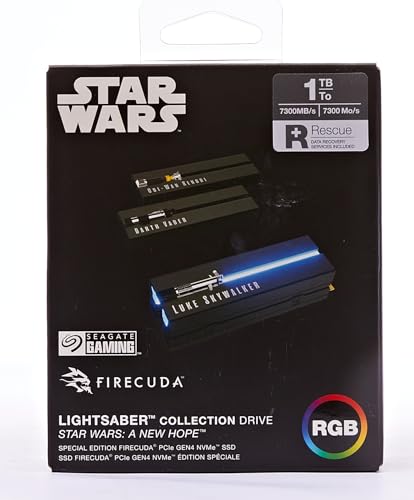 Seagate Lightsaber Collection Special Edition FireCuda SSD 1TB Solid State Drive - M.2 PCIe Gen4 ×4 NVMe 1.4, up to 7300MB/s, Customizable RGB LED Lightsabers (ZP1000GM3A053)