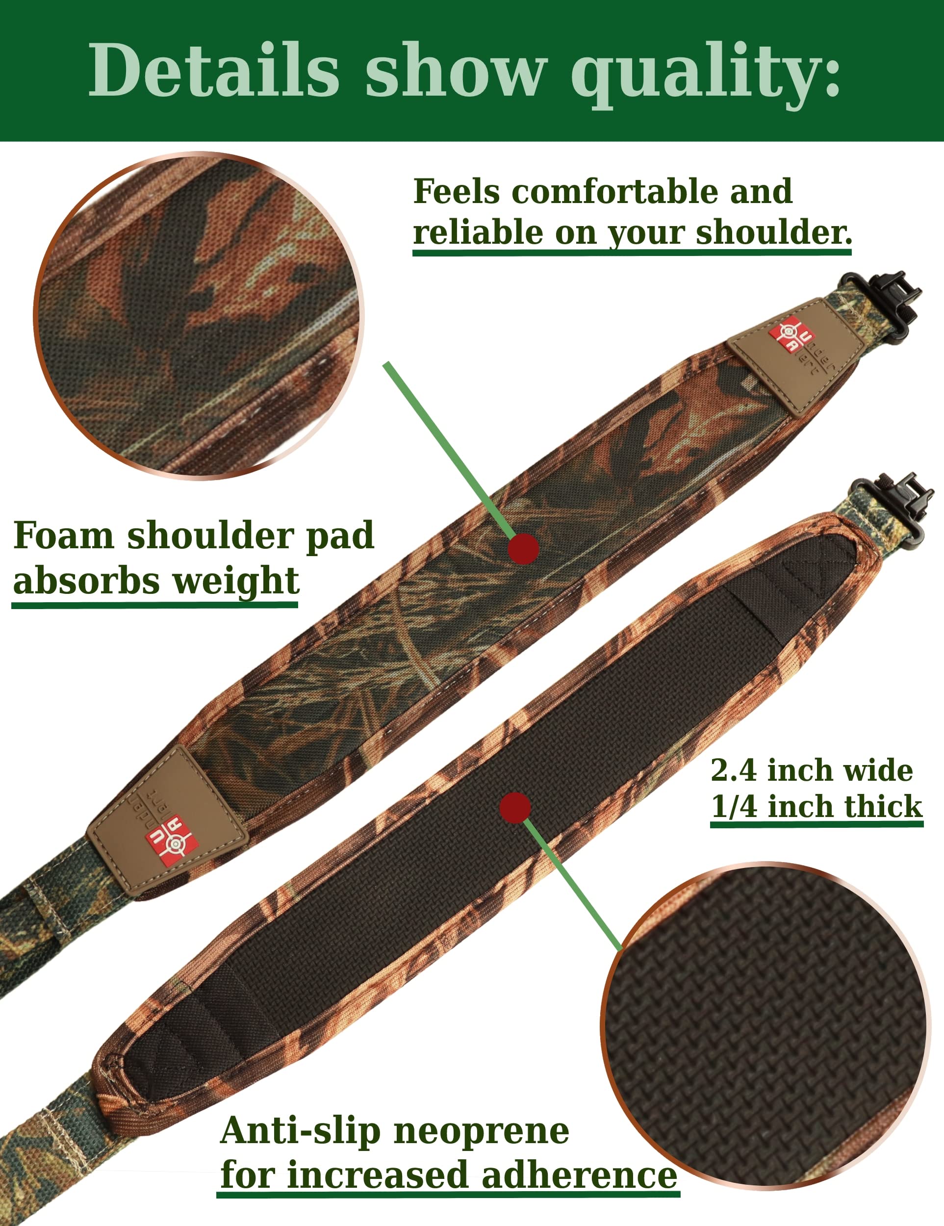 Underalert Rifle Sling with Metal Swivels and Neoprene Padding, Adjustable Gun Sling Shotgun Sling for Hunting with Shell Holder Acc. Gun Strap for Rifle 2 Point, For 12GAs and Rifles (Waterfowl Camo)