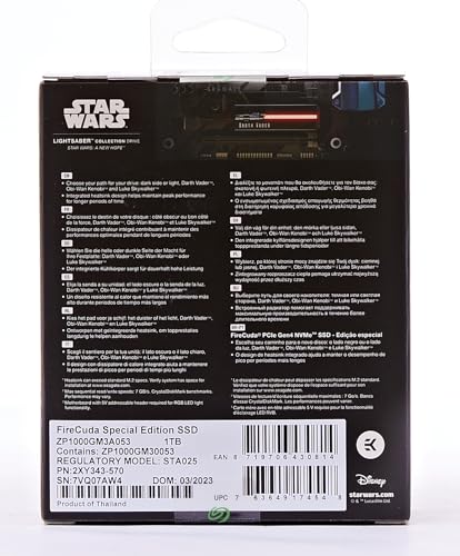 Seagate Lightsaber Collection Special Edition FireCuda SSD 1TB Solid State Drive - M.2 PCIe Gen4 ×4 NVMe 1.4, up to 7300MB/s, Customizable RGB LED Lightsabers (ZP1000GM3A053)