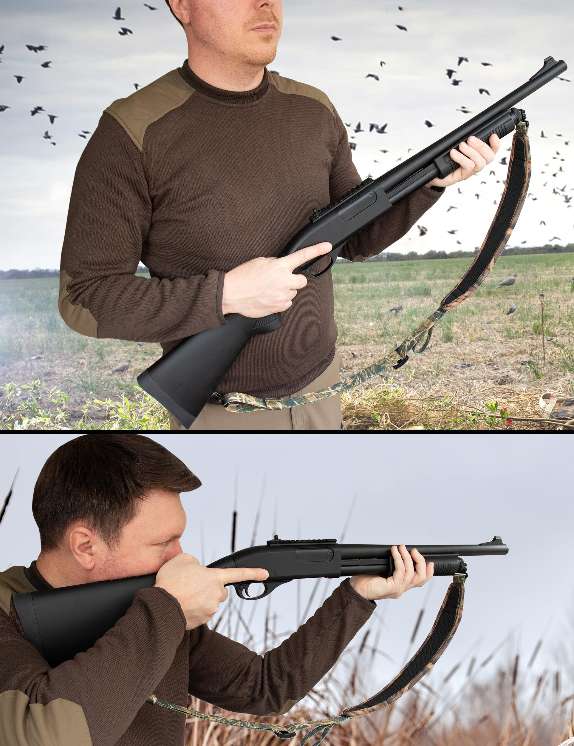 Underalert Rifle Sling with Metal Swivels and Neoprene Padding, Adjustable Gun Sling Shotgun Sling for Hunting with Shell Holder Acc. Gun Strap for Rifle 2 Point, For 12GAs and Rifles (Waterfowl Camo)