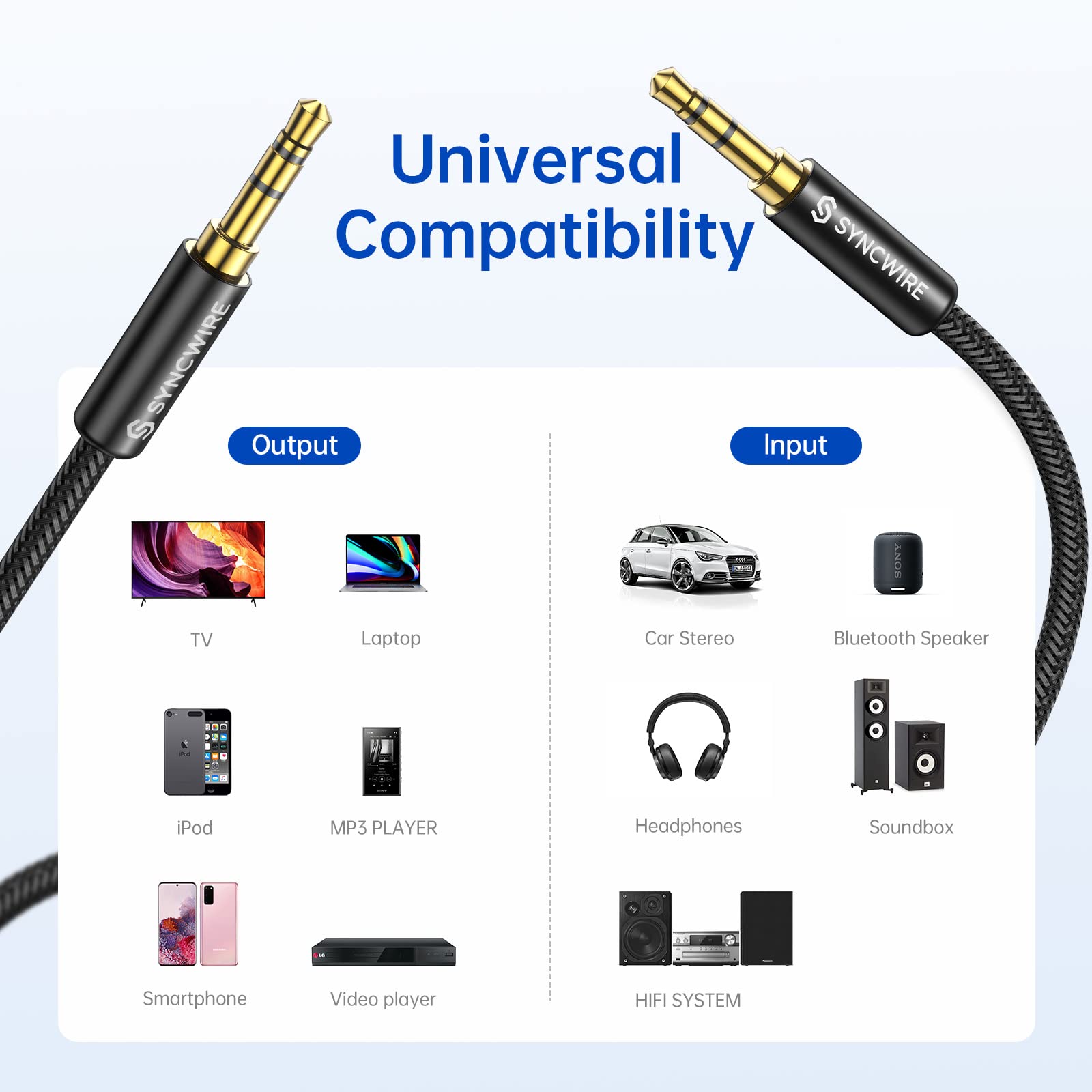 Syncwire 3.5mm Nylon Braided Aux Cable (32.8ft/10m, Hi-Fi Sound), Audio Auxiliary Input Adapter Male to Male AUX Cord for Headphones, Car, Home Stereo, Speaker, iPhone, iPad, iPod, Echo & More - Black