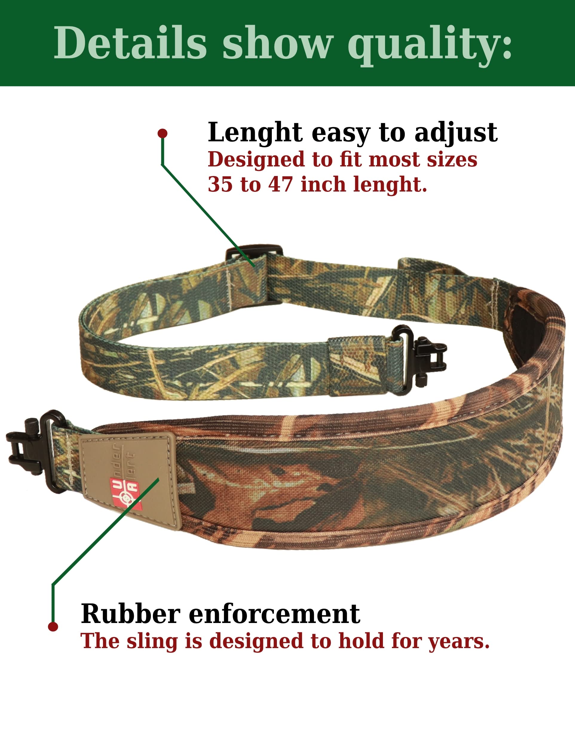 Underalert Rifle Sling with Metal Swivels and Neoprene Padding, Adjustable Gun Sling Shotgun Sling for Hunting with Shell Holder Acc. Gun Strap for Rifle 2 Point, For 12GAs and Rifles (Waterfowl Camo)