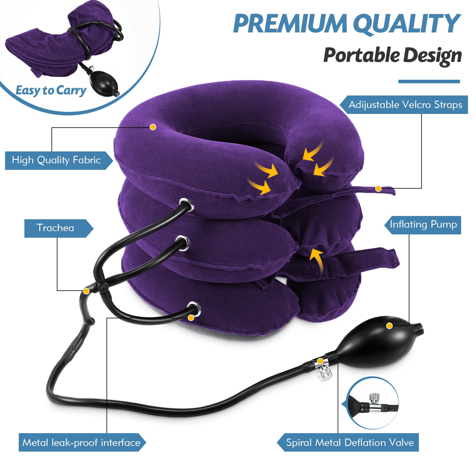 Jaximy Neck Stretcher for Neck Pain Relief, Cervical Traction Device, Neck Traction Device, Adjustable Inflatable Neck Brace & Cervical Neck Traction Device Home Use Decompression(Purple)