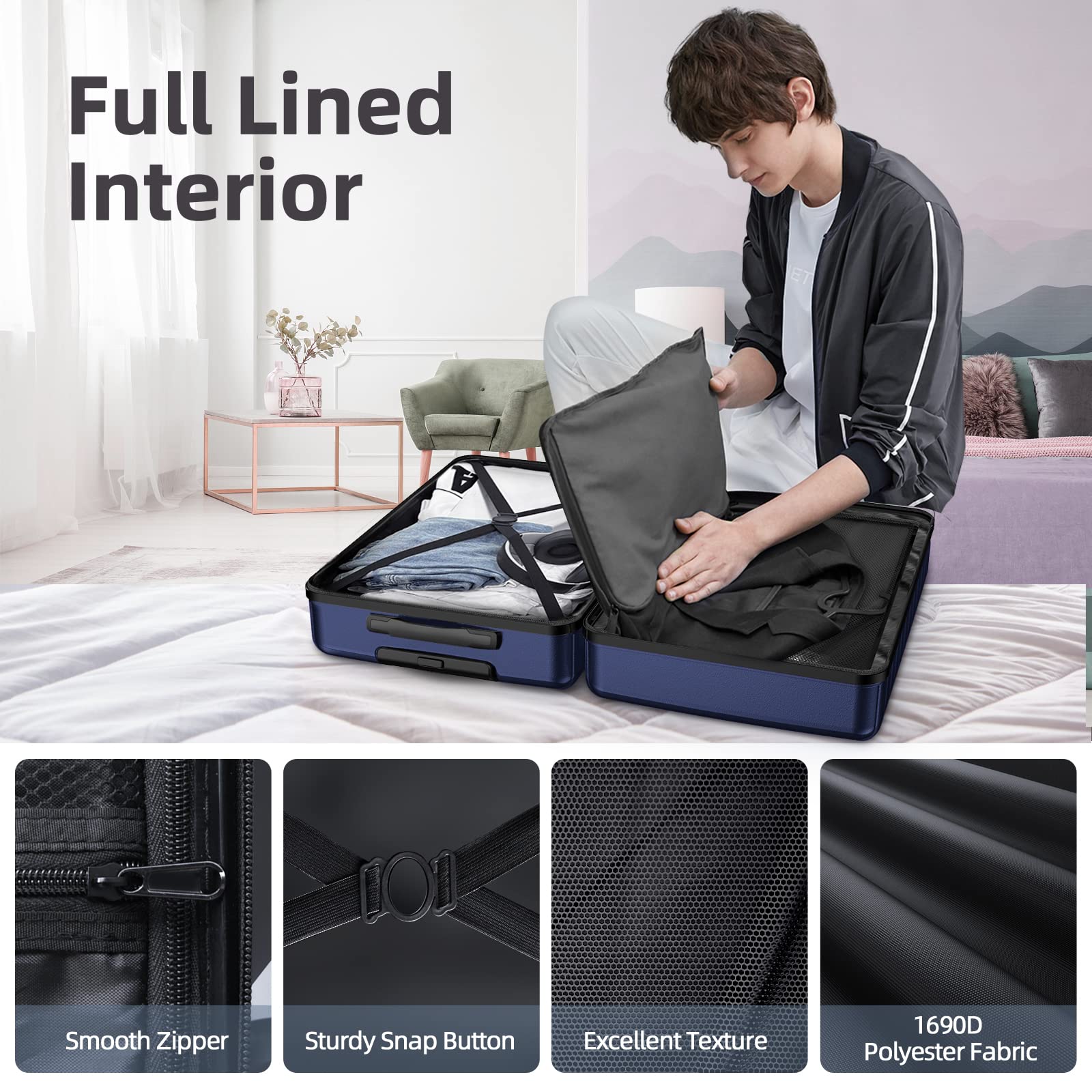 BEOW Luggage Sets 4 Piece Hardside Expandable Luggage Set Clearance Suitcase Sets with Wheels TSA Lock 16''20''24''28''(Deep Blue)