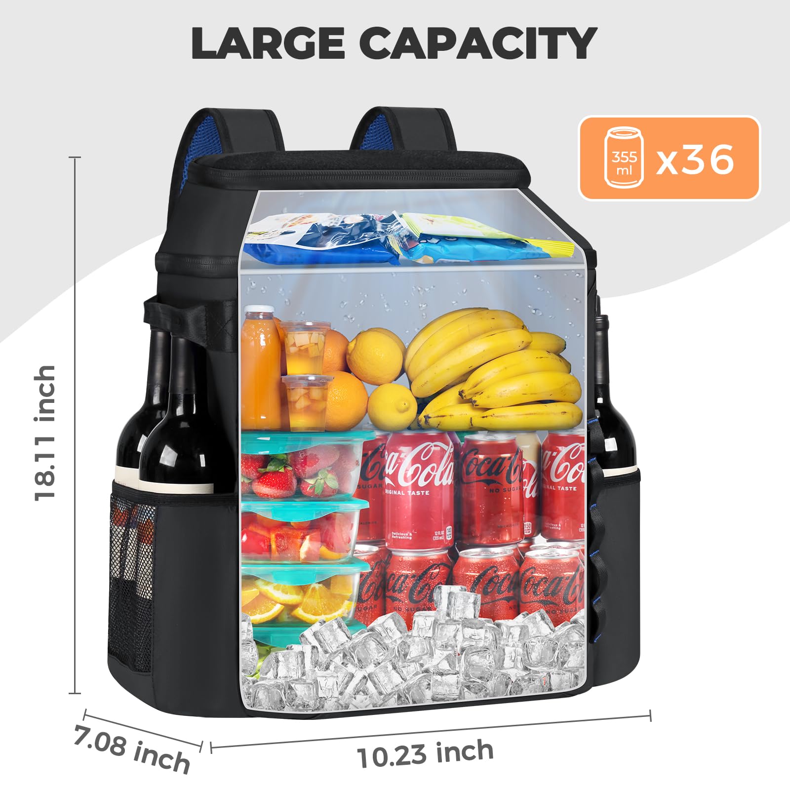 Heytrip Cooler Backpack 36 Cans Insulated Cooler Bag, Keep Freeze for 20 Hours, Waterproof & Leak-Proof Cooler with Multi-Compartments(Black)