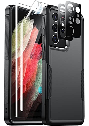 SPIDERCASE Designed for Galaxy S21 Ultra Case, [10 FT Military Grade Drop Protection],with 2 Pack [Soft Screen Protector + Camera Lens Protector] Heavy Duty Shockproof Case,Black