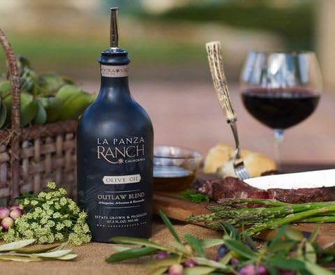 LA PANZA California Extra Virgin Olive Oil, Premium Cold Pressed EVOO, Award Winning, Outlaw Blend (Fiery & Peppery, 17.5 fl oz, 500ml Ceramic Stone Bottle)