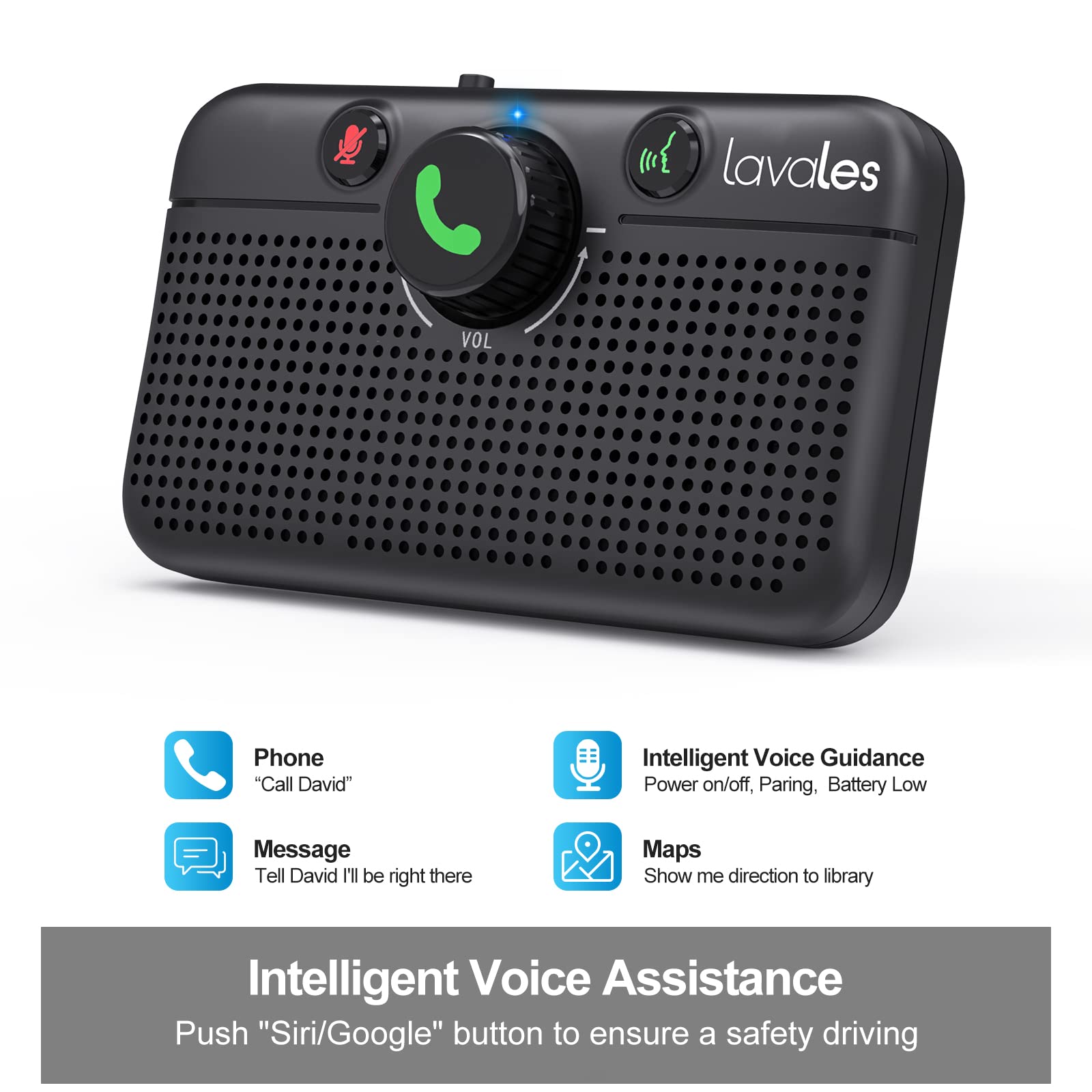 Lavales Car Bluetooth 5.3 Speaker, Handsfree Bluetooth Car kit for Cell Phone, Support Siri Google Voice Assistant/Motion AUTO ON, Car Phone Speakerphone with Visor Clip