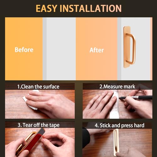 Biaungdo 2 Pcs Self-Stick Instant Cabinet Handles Pulls, Aluminum Alloy Drawer Push Pull Kitchen Door Handles Hardware with Adhesive for Wardrobe, Bathroom, Dresser, Closet(5.83", Rose Gold)