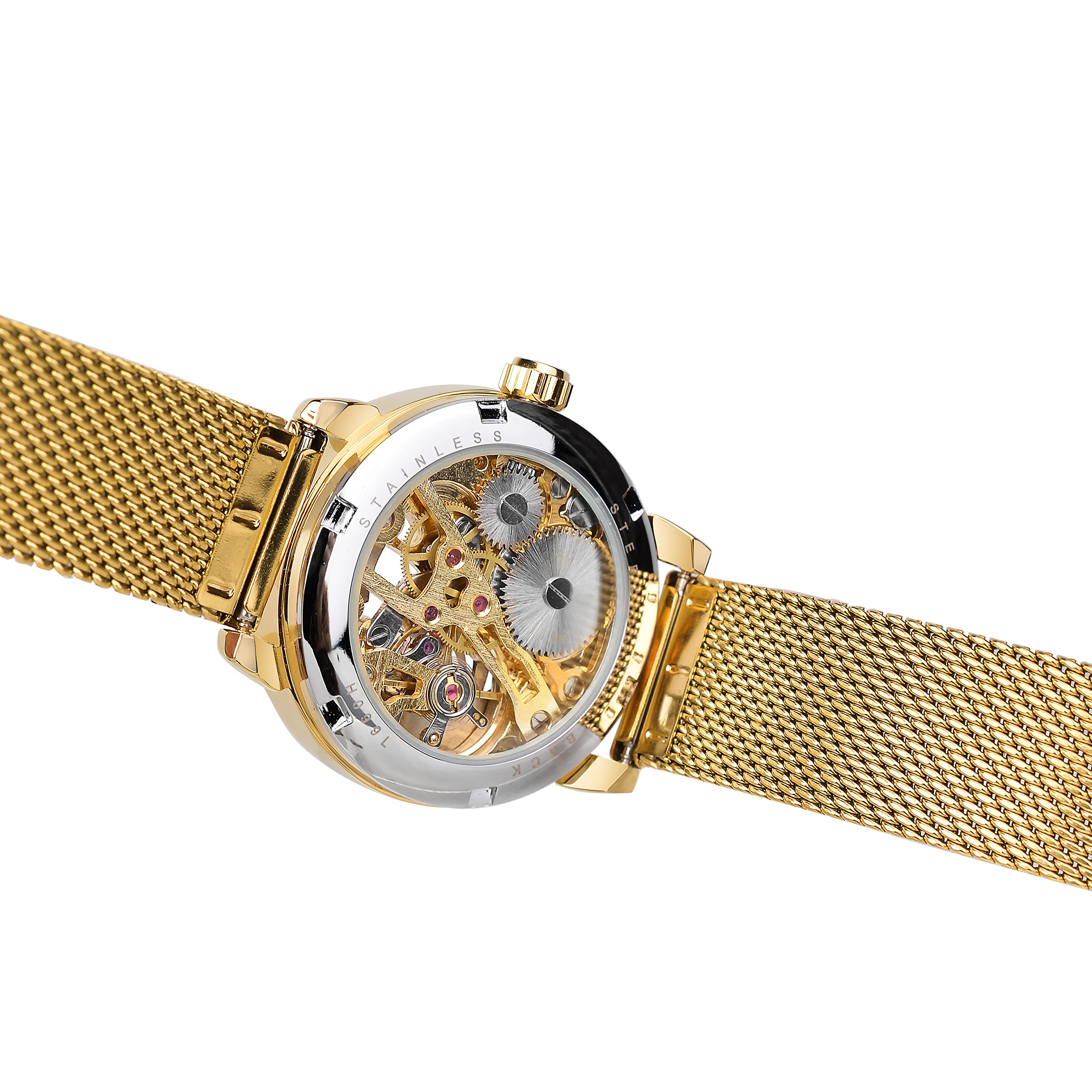 FORSINING Steampunk Watches Women's Skeleton Watch Golden Mechanical Watch for Women Minimalist Retro Design Staempunk Mechanical Skeleton Wrist Watch Transparent