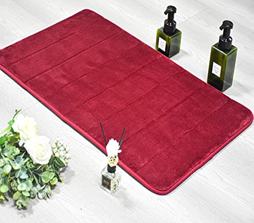 SUYAOVO Striped Memory Foam Bathroom Rug Mat, Non-Slip, Soft and Absorbent Thick Bath Carpets, Machine Washable Bath Rugs for Bathroom Floor, Tub, and Shower (Dark Red, 20x32 inches)