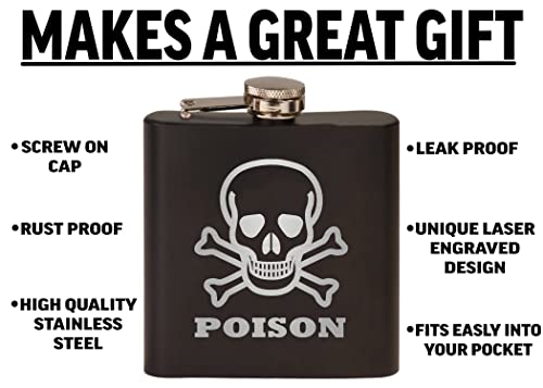 Rogue River Tactical Funny Poison Skull and Crossbones Stainless Steel Hip Flask Premium Matte Black Makes a Great Gift For Him Dad Father Gag Joke Gift
